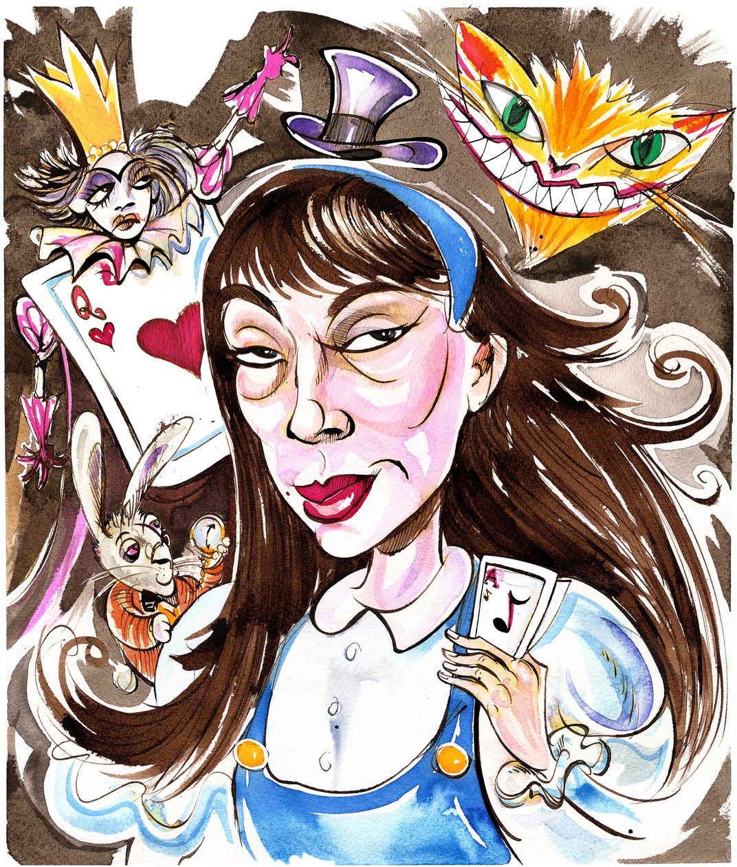 Unsuk Chin - caricature as Alice from her 2007 opera Alice in Wonderland